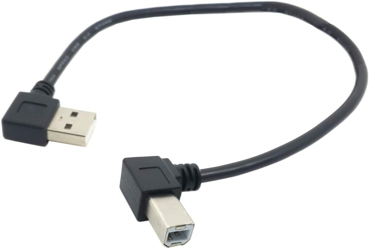 כבל זויתי 90° דו-צדדי זכר USB A - זכר USB B באורך 30 ס"מ - Hackstore