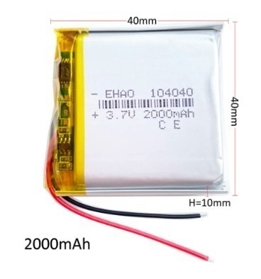 סוללה נטענת 3.7V 2000mAh 104040 Lipo חוטים חשופים - Hackstore